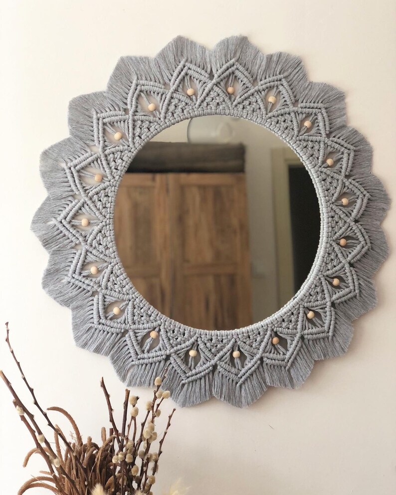 Large Macrame Mirror Macrame Wall Hanging Mirror Happy - Etsy