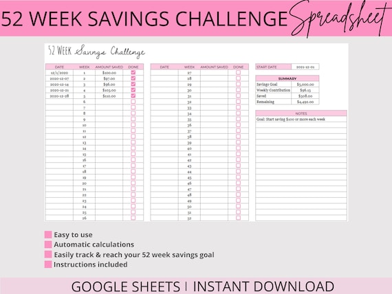 52 Week Money Challenge Excel Template