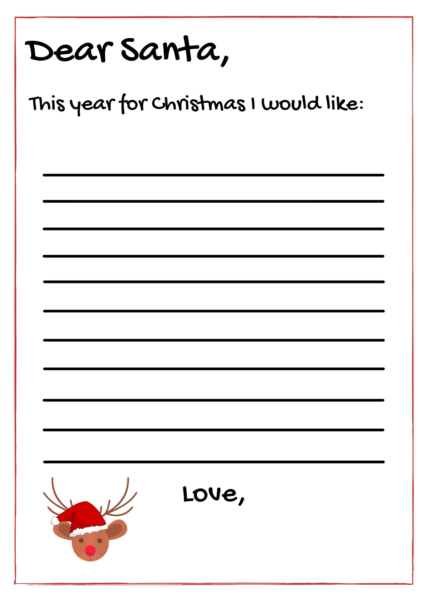 Dear Santa Fillable Letter - Etsy