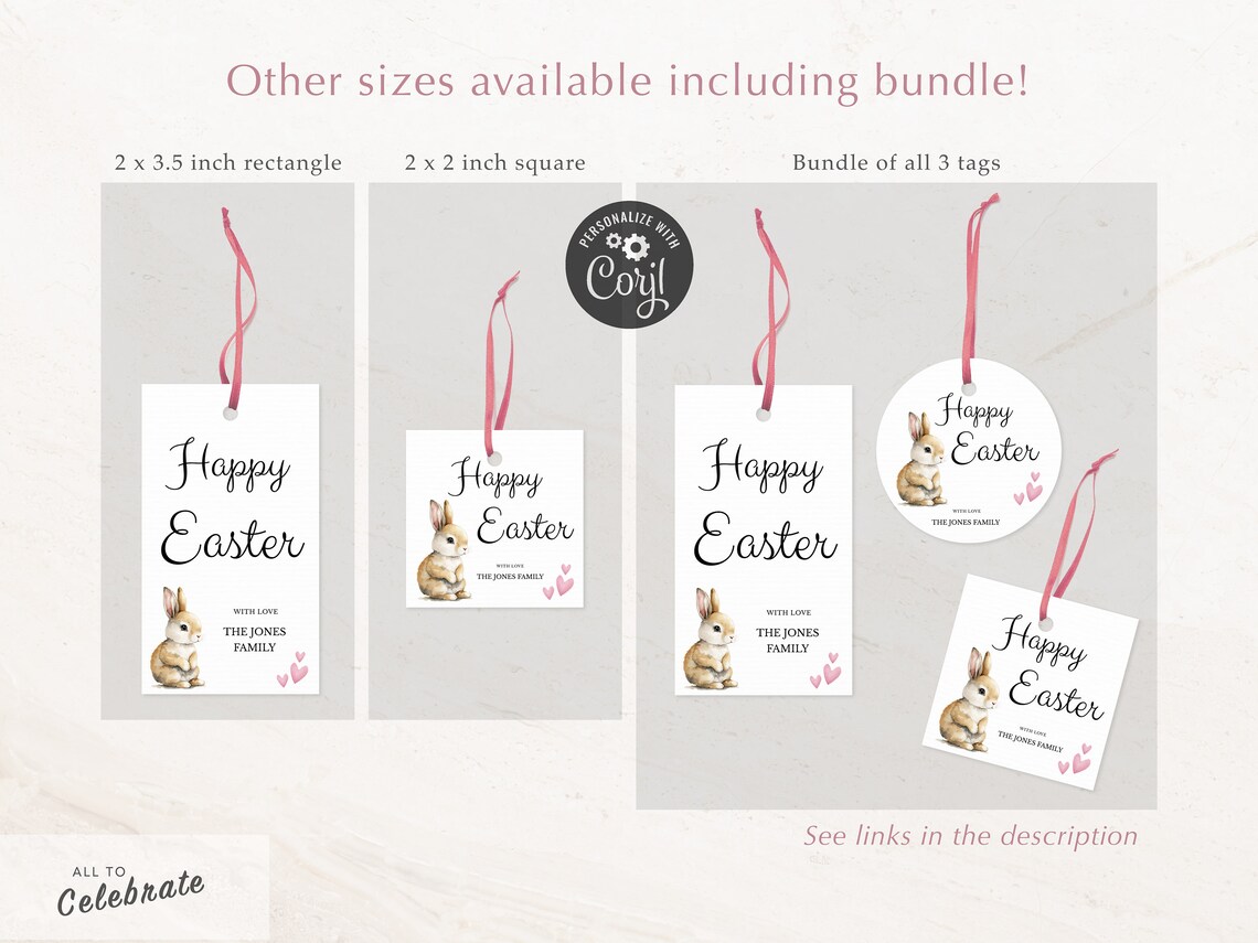Editable Easter Gift Tag: Bunny & Hearts Label (digital Download) - Etsy