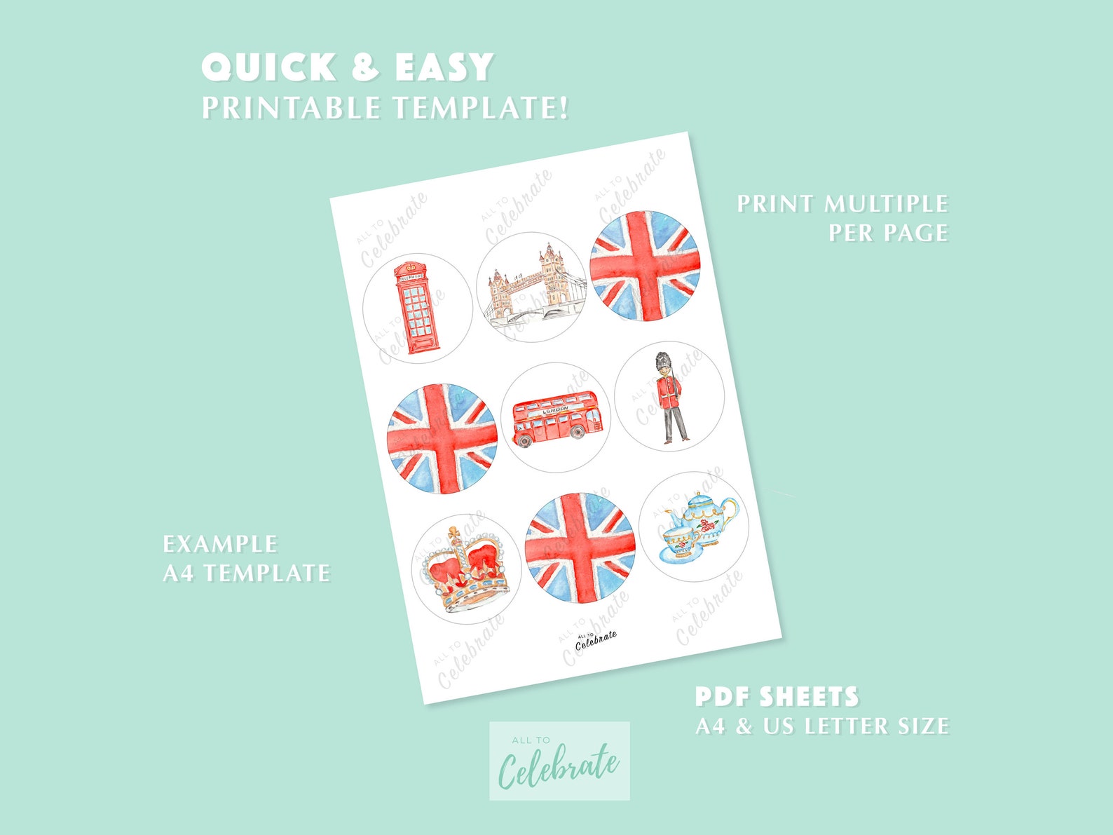 London Cupcake Toppers, Printable Cake Decorations, English Tea Party ...
