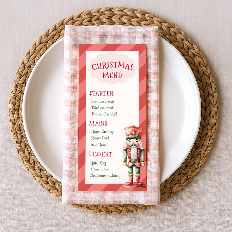 Nutcracker Christmas Menu Template: Editable Xmas Food Menu Card ...