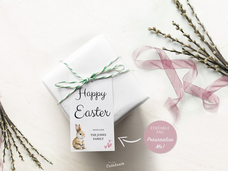 Editable Easter Gift Tag, Template for Personalized Easter Bunny and ...