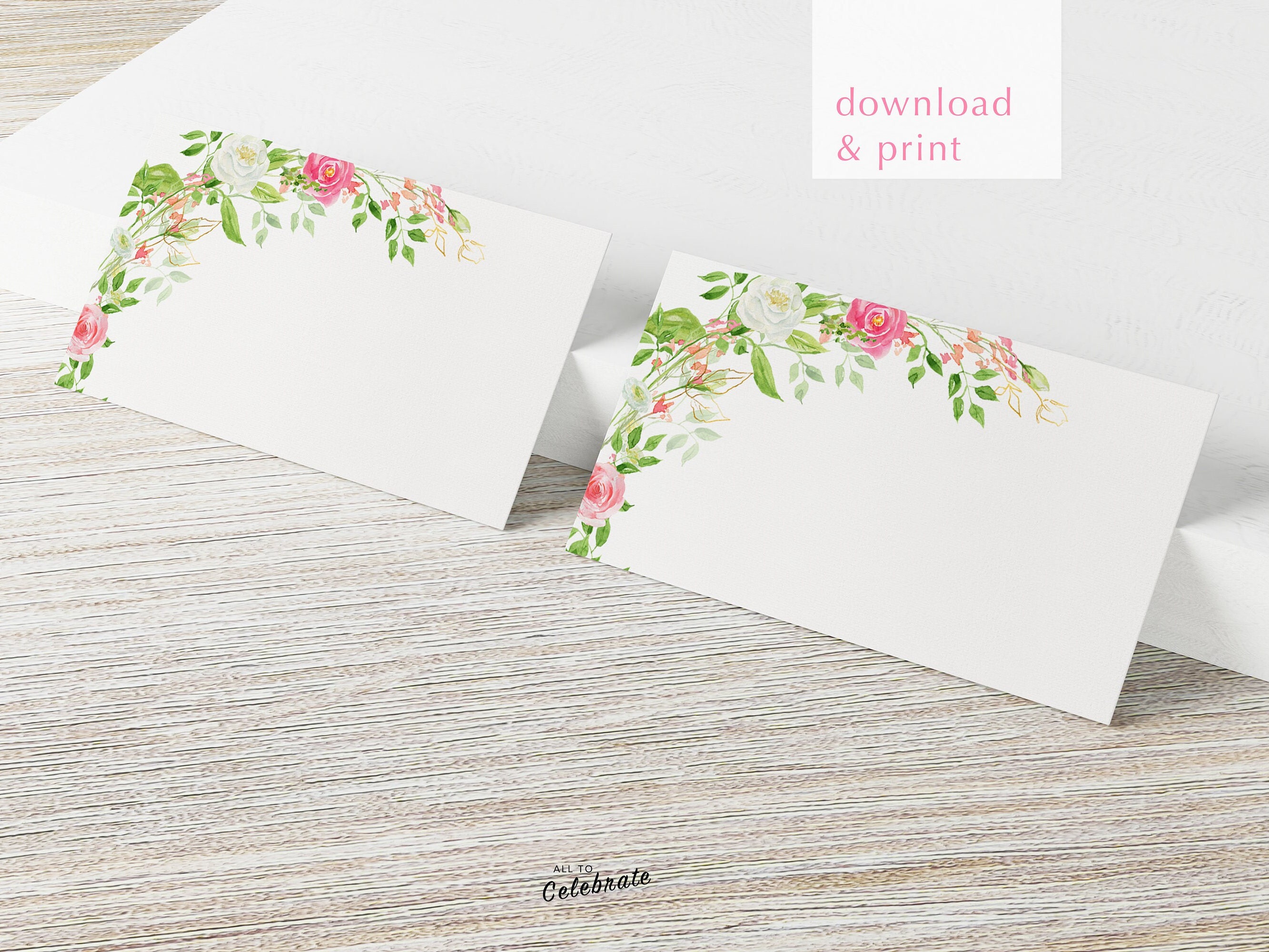 Printable Floral Themed Blank Menu and Place Cards Floral Food Labels ...