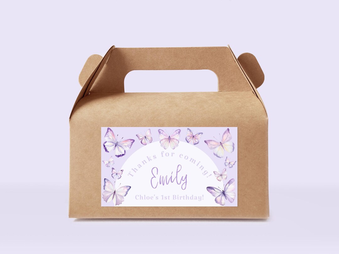 Pastel Butterfly Party Favour Label Template, Butterfly Gable Box ...