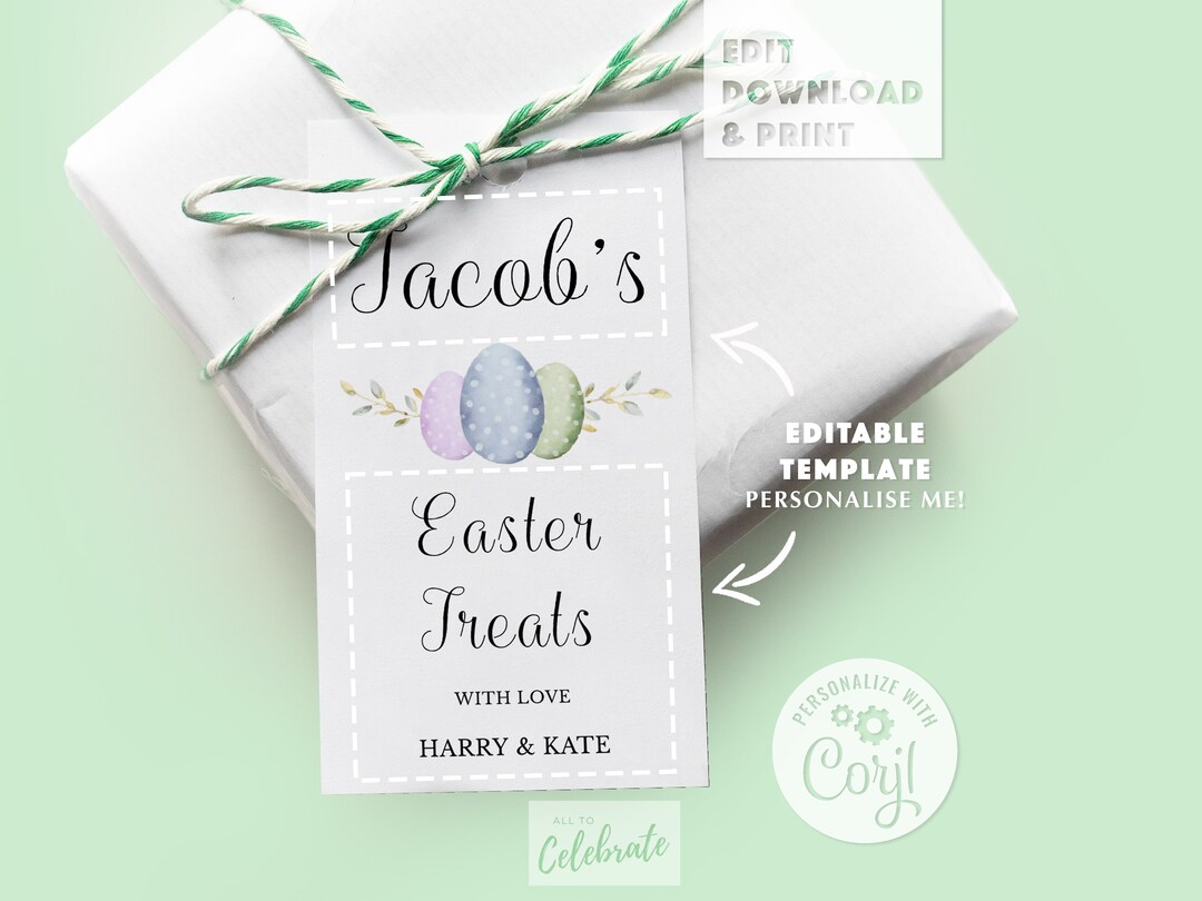 Editable Easter Gift Tag, Template for Personalized Easter Egg Labels ...