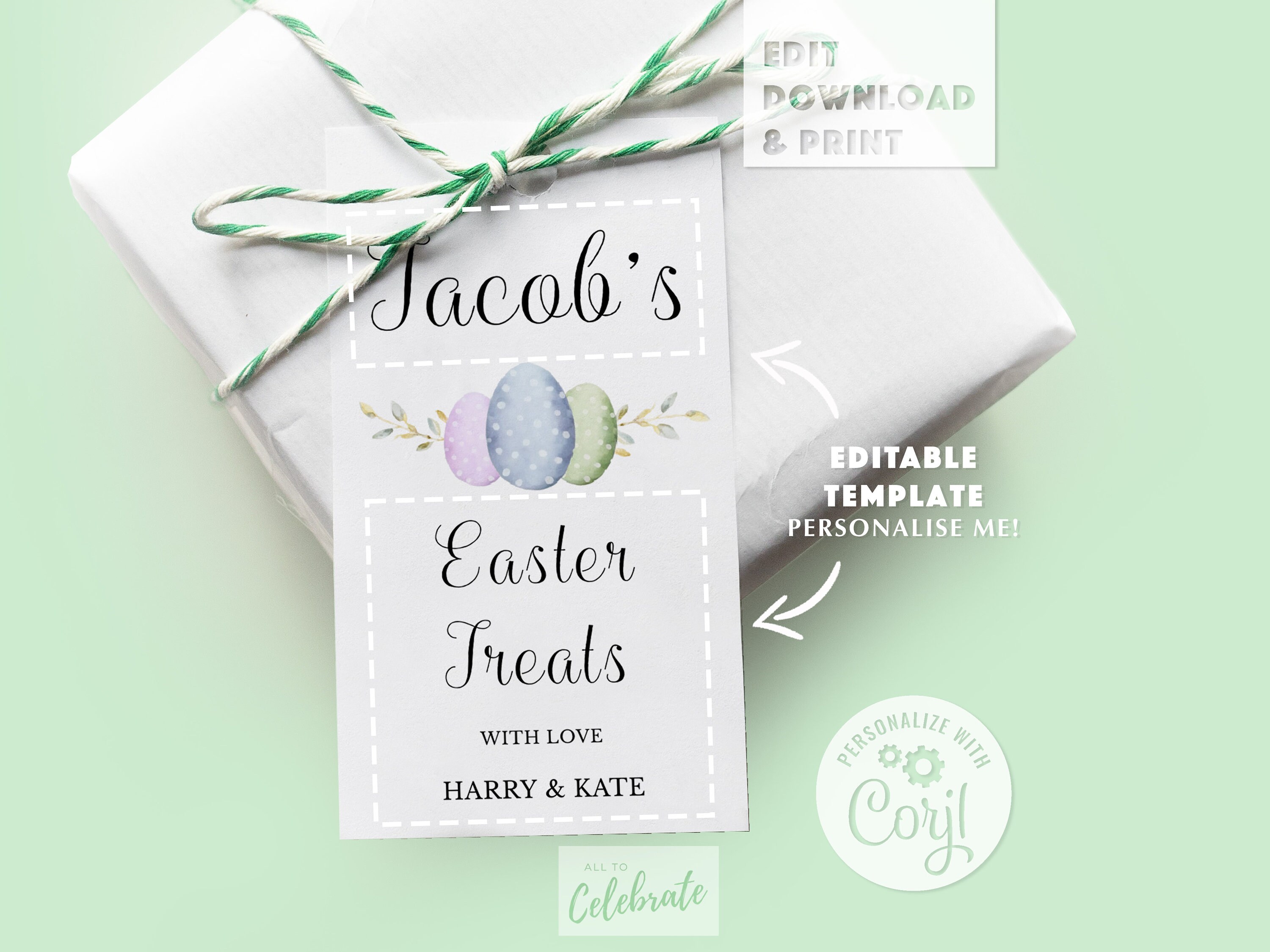 Editable Easter Gift Tag, Template for Personalized Easter Egg Labels, Easter Treats Gift Decor ...