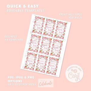 Berry First Thank You Labels, Editable Tag for Personalised Party ...