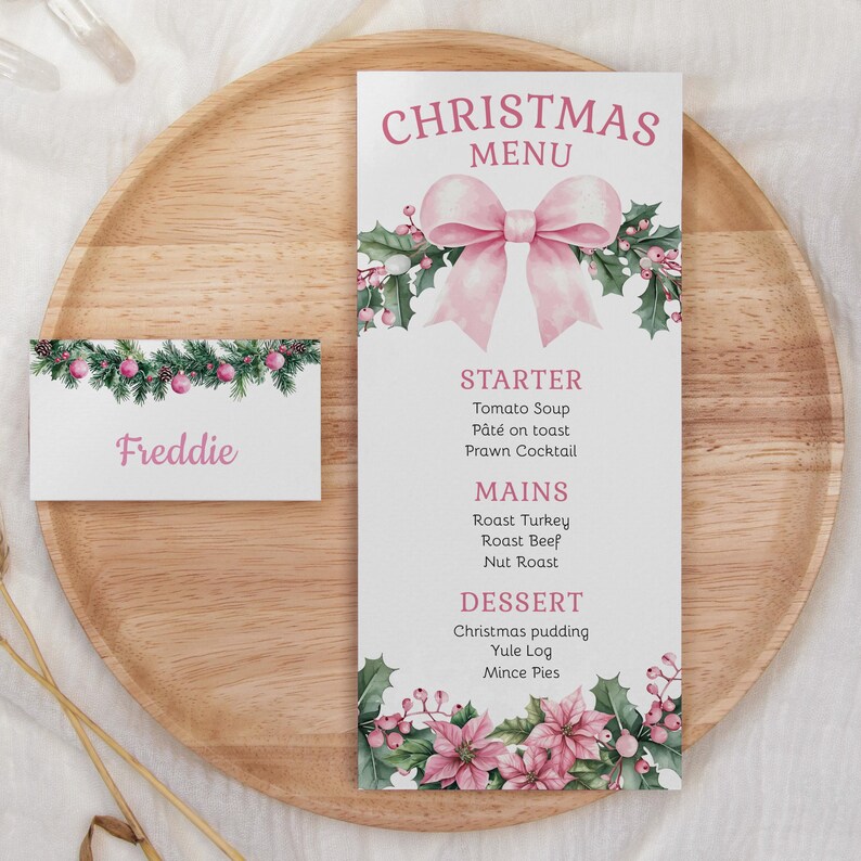 Editable Christmas Menu and Place Cards (digital Download) - Etsy