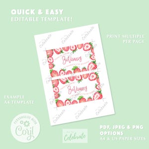 Editable Berry First Themed Party Favour Labels, Printable Berry Sweet ...