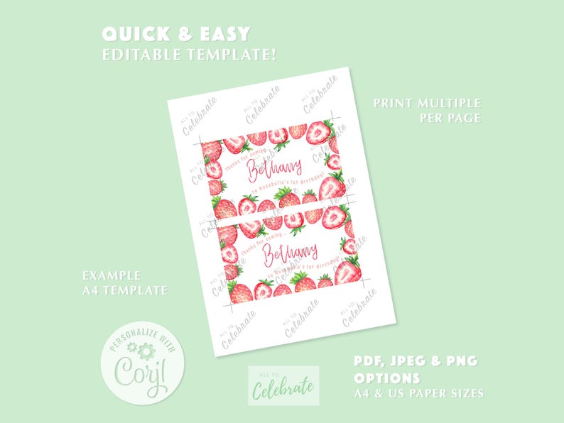 Editable Berry First Themed Party Favour Labels, Printable Berry Sweet ...