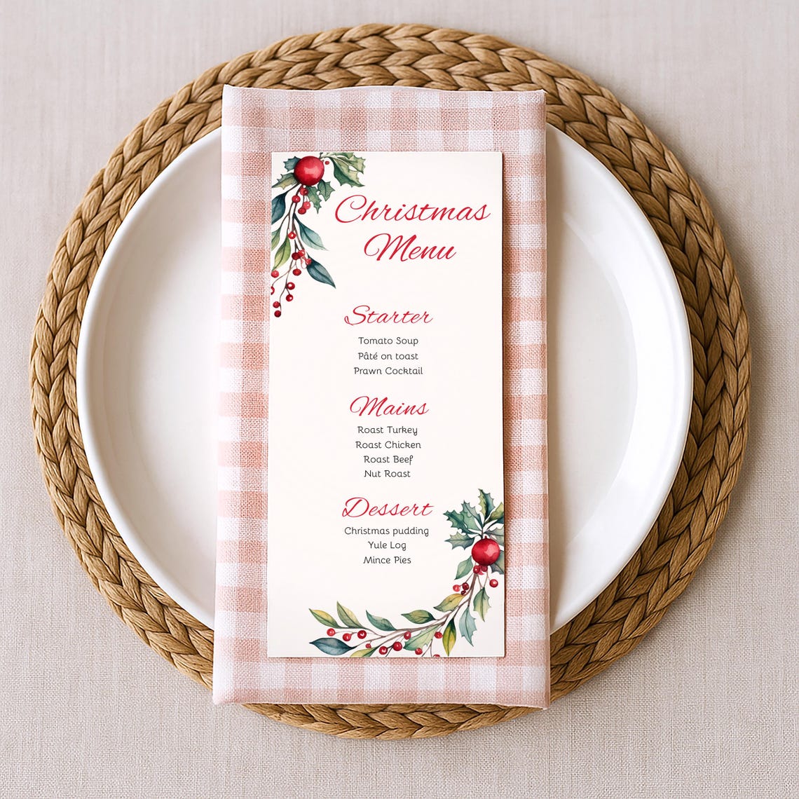 Christmas Party Menu and Place Cards, Editable Xmas Name Tag, Food List ...