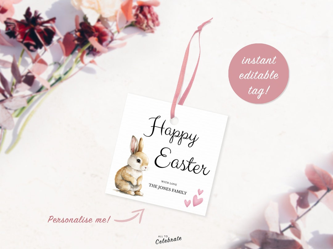 Editable Easter Square Gift Tag, Template for Personalizable Easter ...