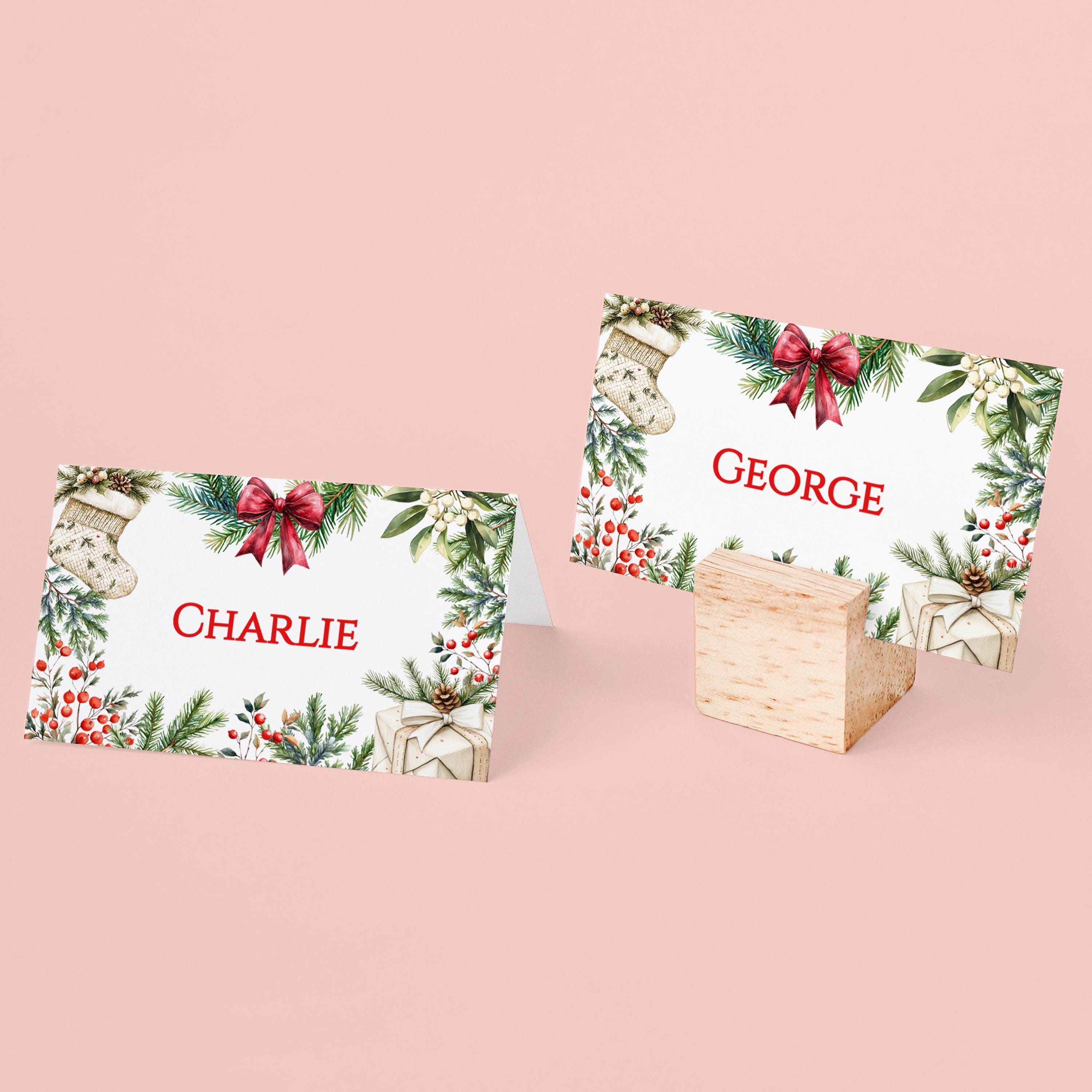 Christmas Party Menu and Place Cards, Editable Xmas Name Tags and Food ...