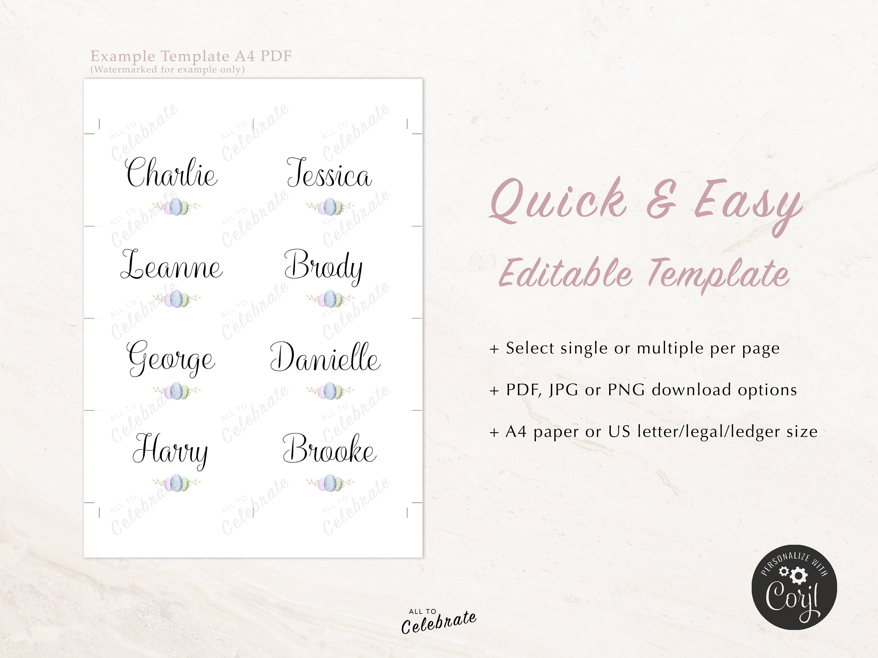 Editable Easter Theme Place Name Cards, Easter Food Labels, Easter ...