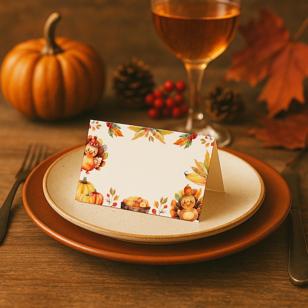 Thanksgiving Place Cards, Autumnal Turkey Table Decor (digital Download ...