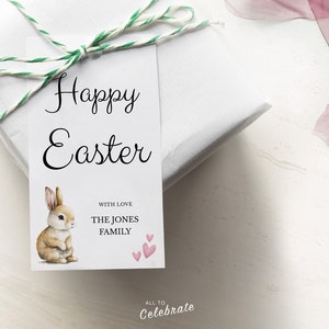 Editable Easter Gift Tag, Template for Personalized Easter Bunny and Hearts Labels, Easter Gift ...