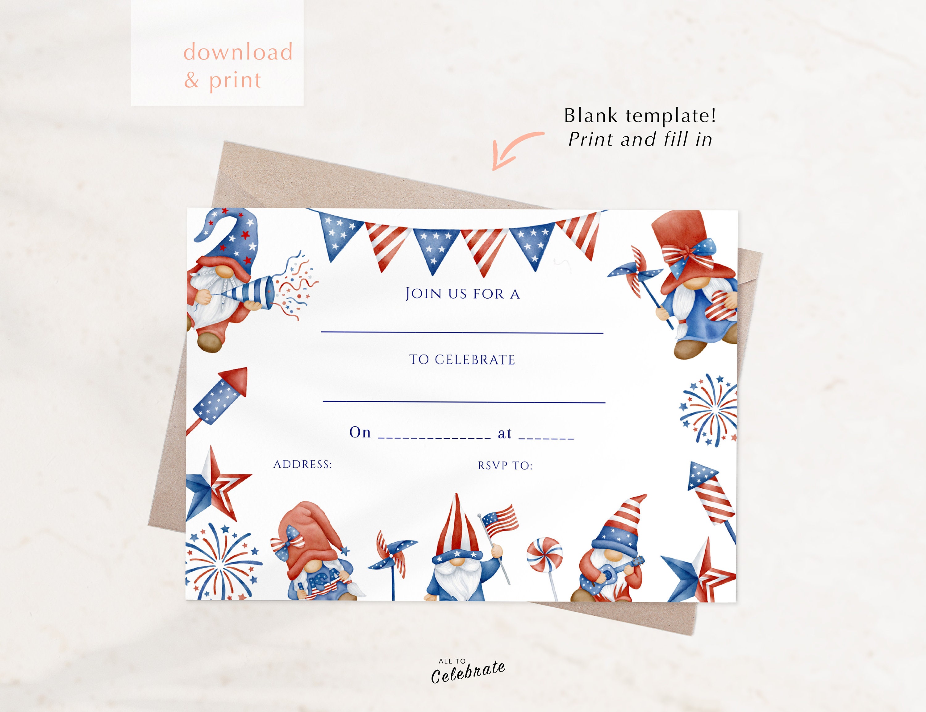 Printable USA Themed Invitation, Printable Invite America Theme Party ...