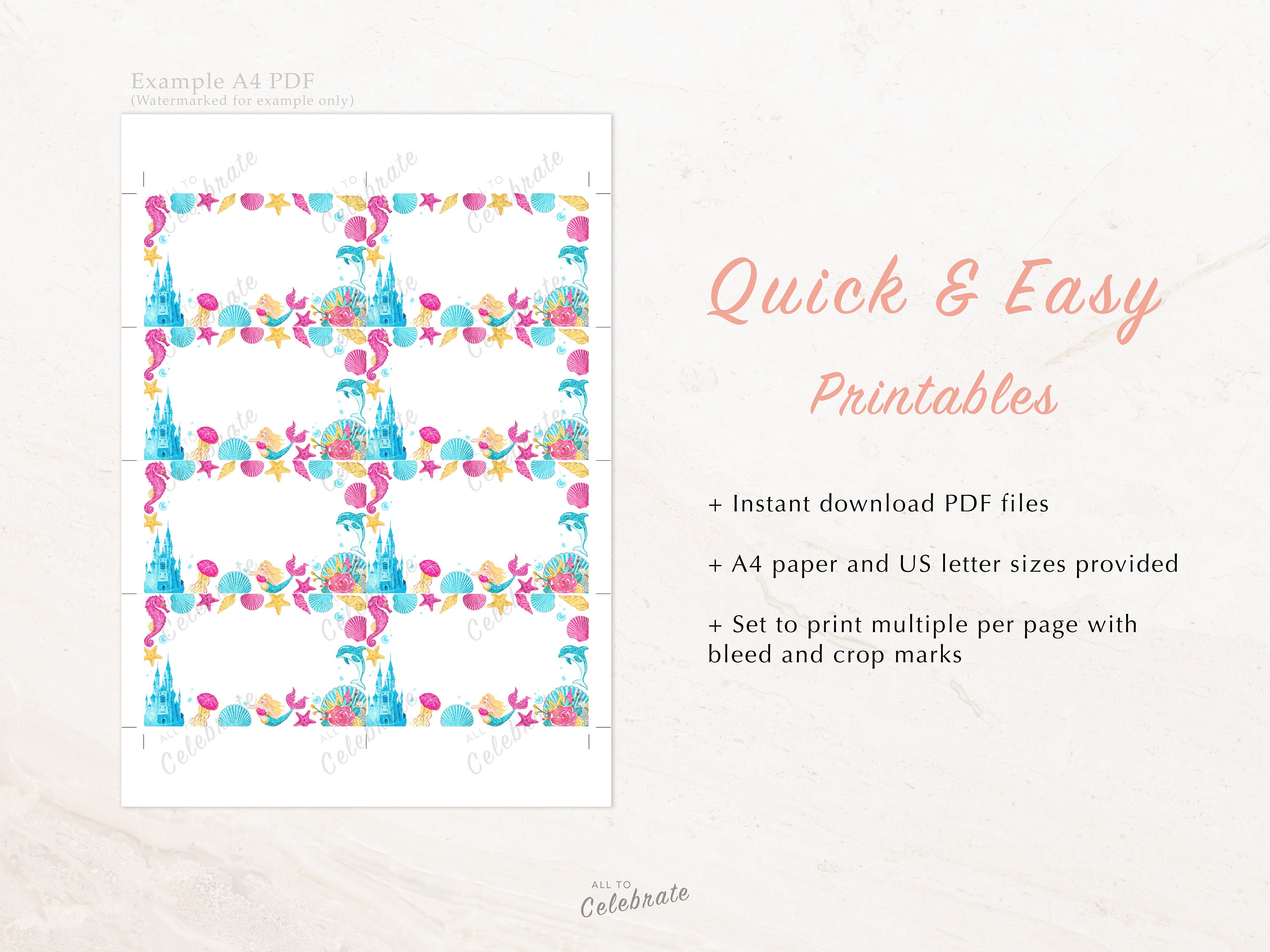 Printable Mermaid Themed Blank Party Food Labels Birthday - Etsy