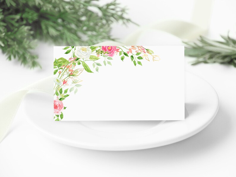Floral Rose Place Cards, Printable Food Buffet Labels, Wedding ...