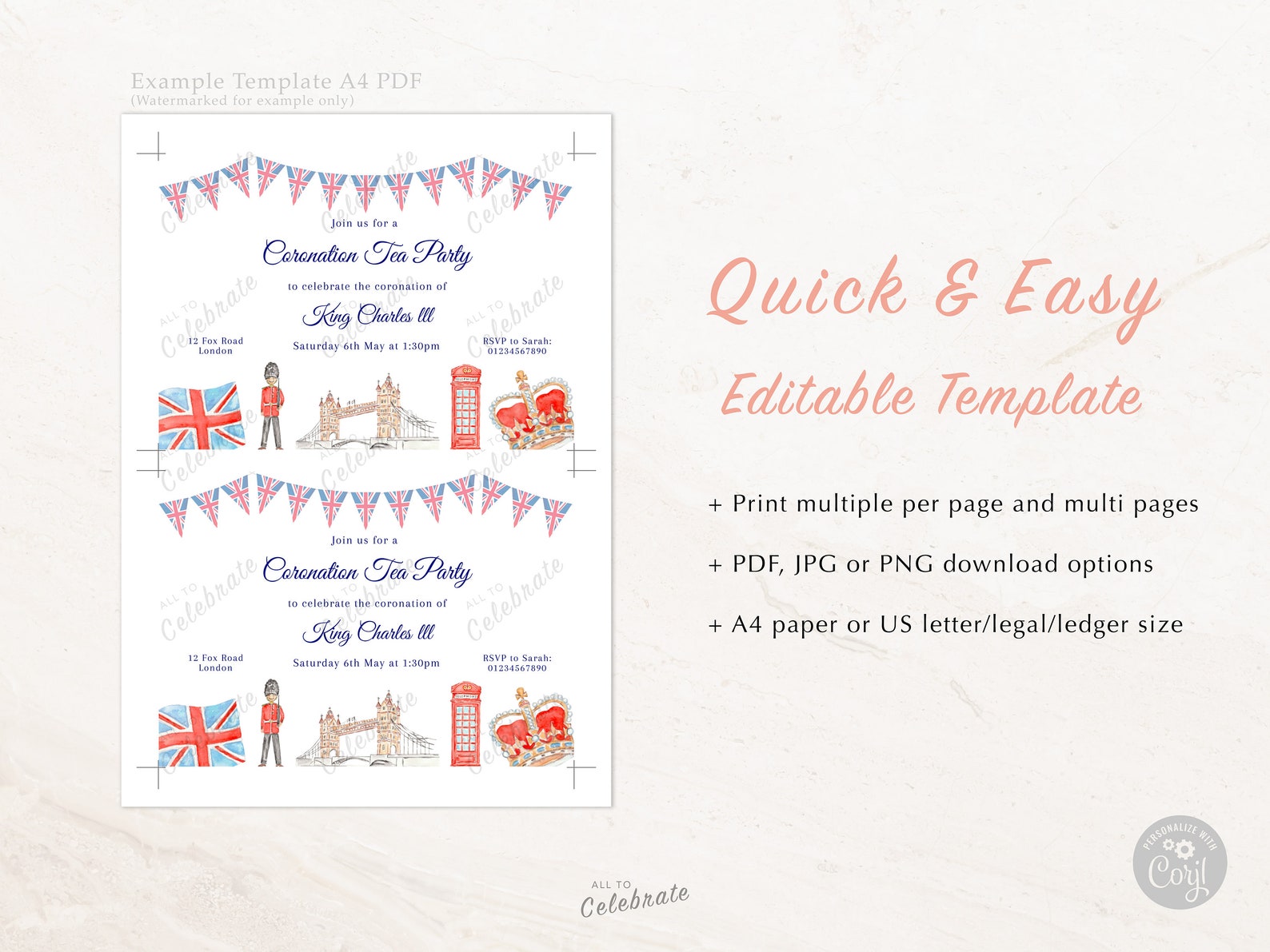 Editable London Themed Invitation Template, Printable Invitation London ...