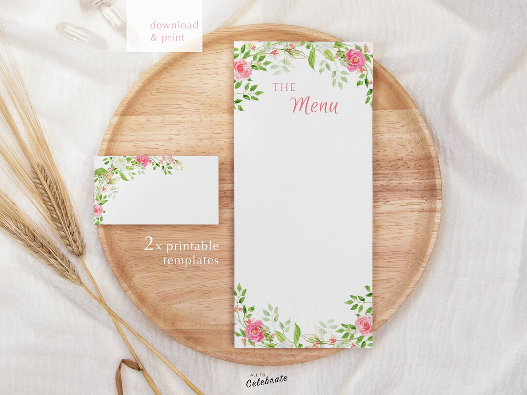 Printable Floral Themed Blank Menu and Place Cards Floral Food Labels ...