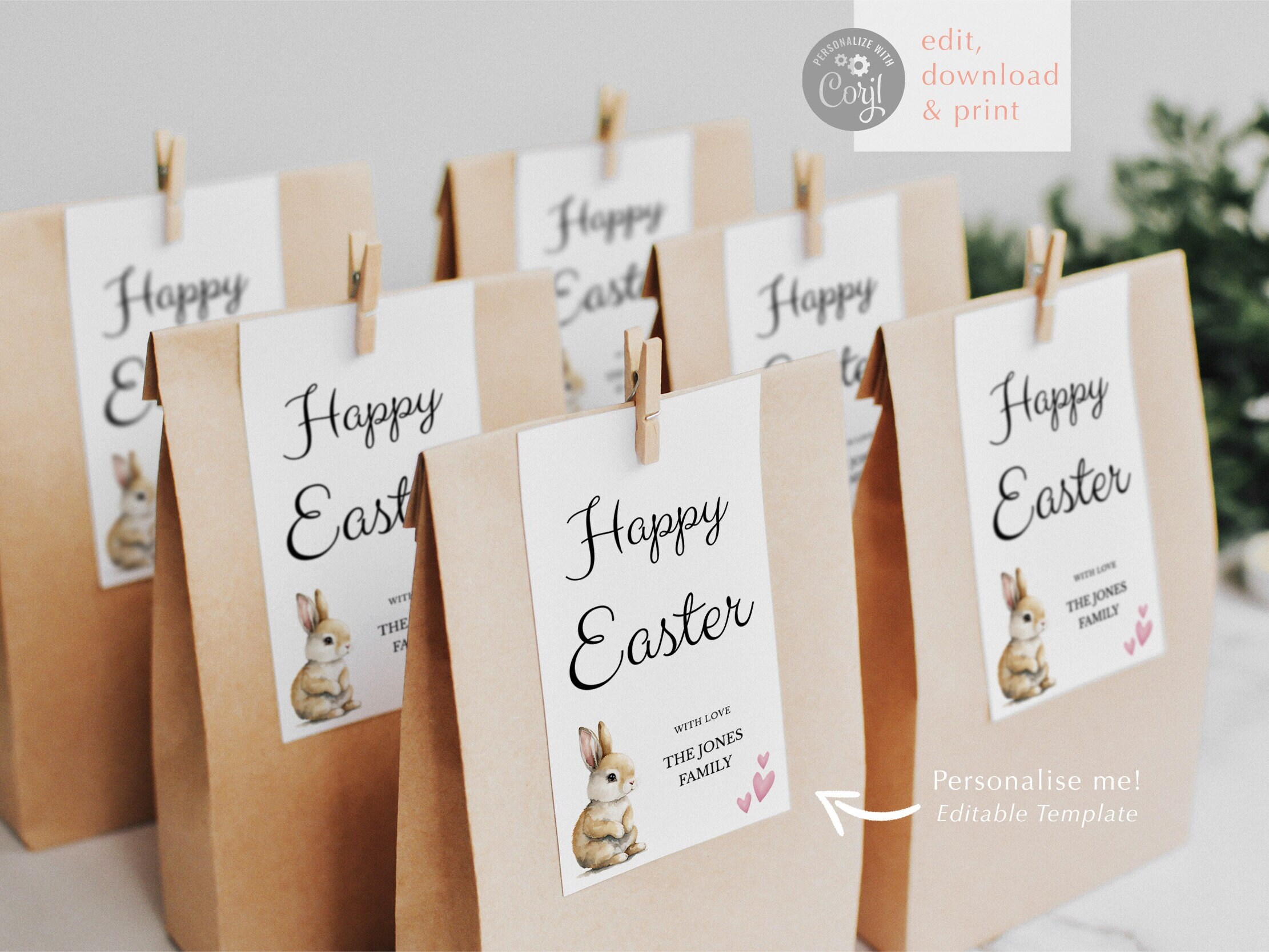 Editable Easter Gift Tag, Template for Personalized Easter Bunny and ...