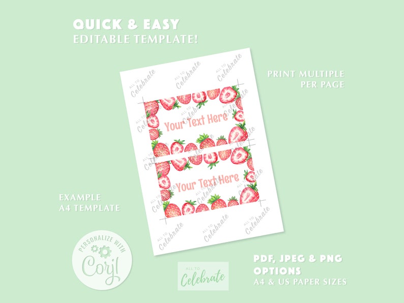 Editable Berry First Themed Party Favour Labels, Printable Berry Sweet ...