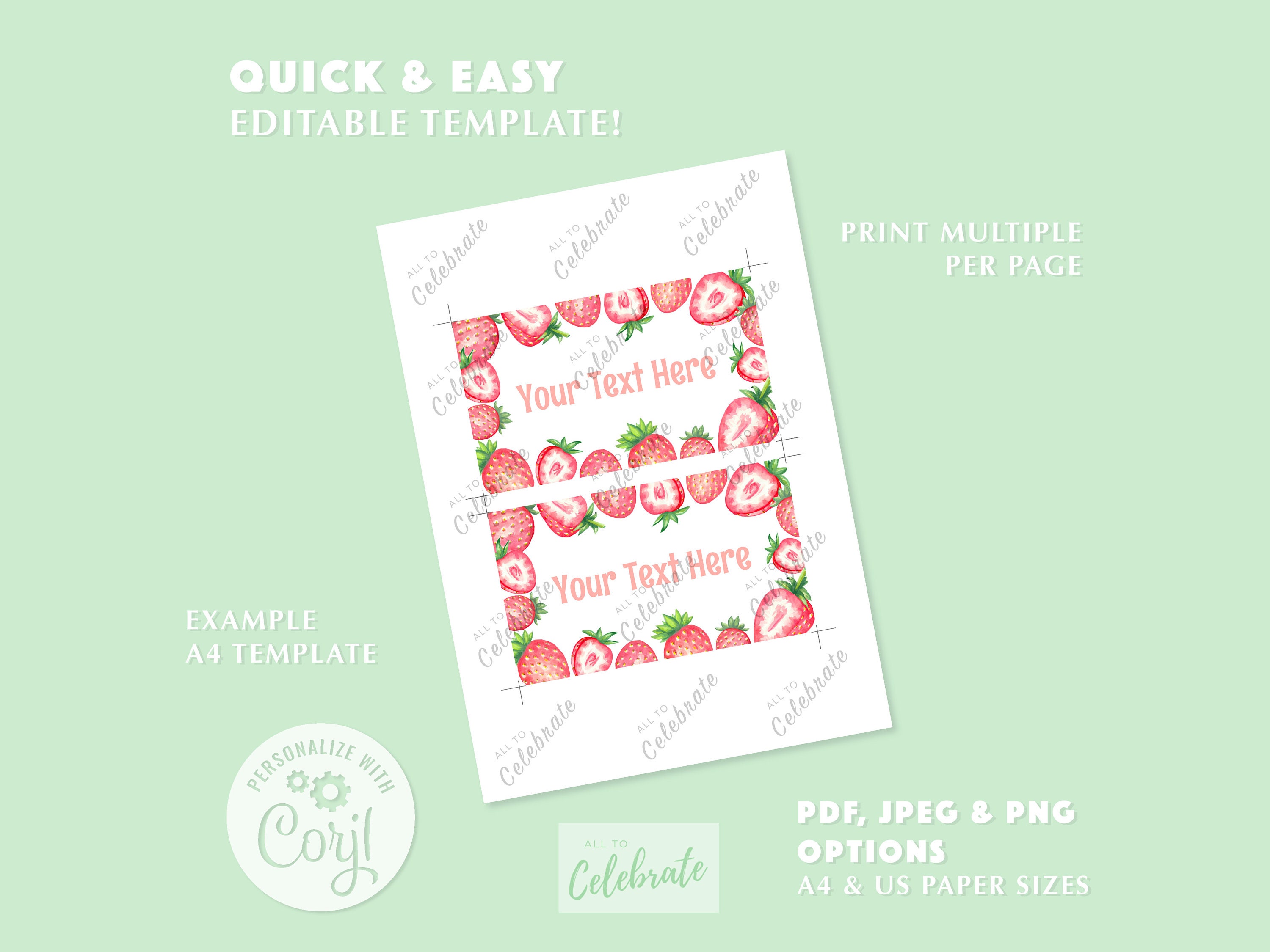 Editable Berry First Themed Party Favour Labels, Printable Berry Sweet ...