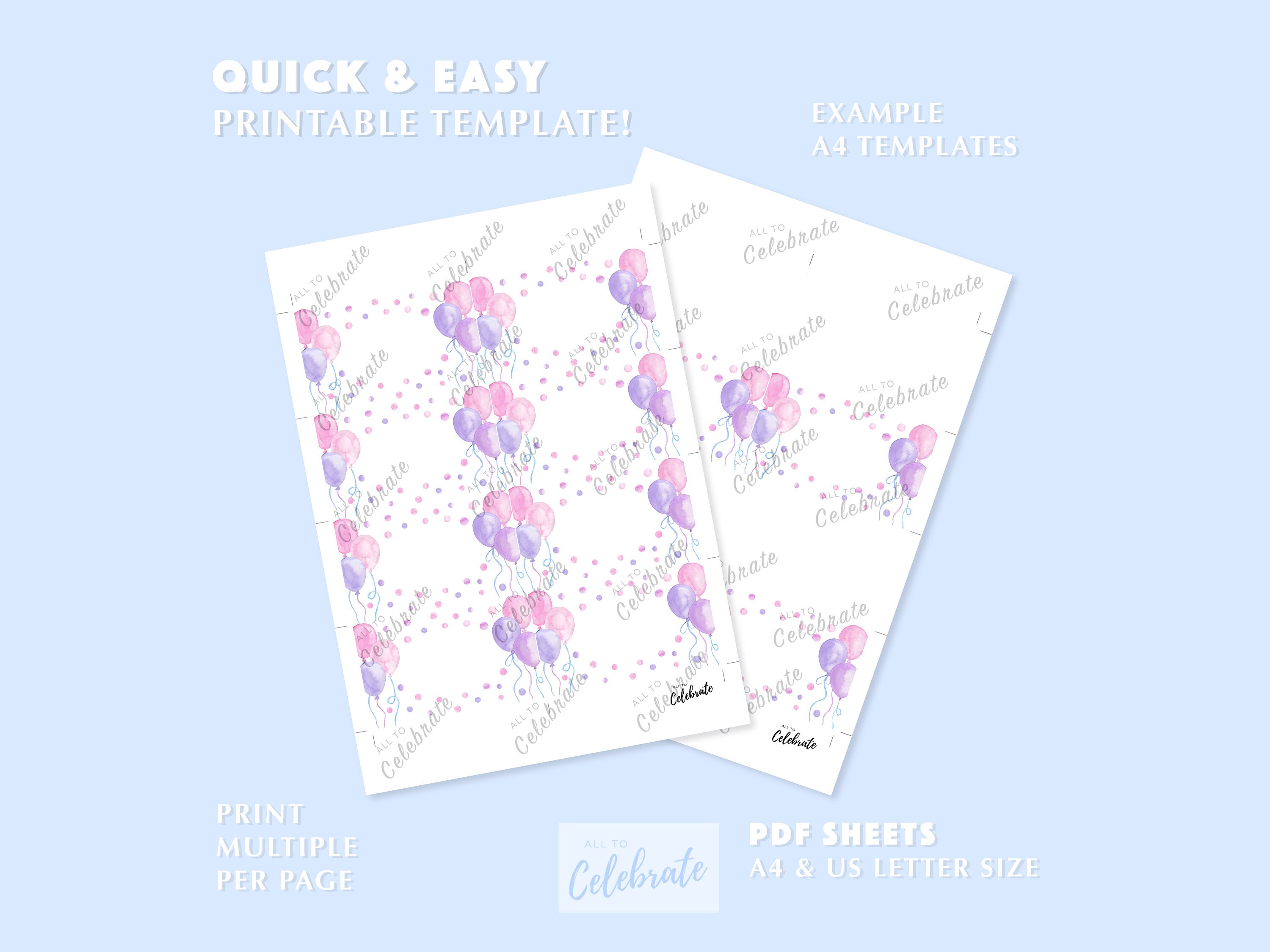 Printable Pastel Themed Place Cards, Balloon Food Buffet Labels ...