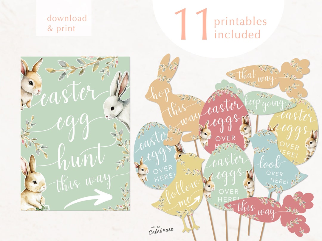 Printable Easter Egg Hunt Sign Pack: Bunny Trail Decor (digital ...