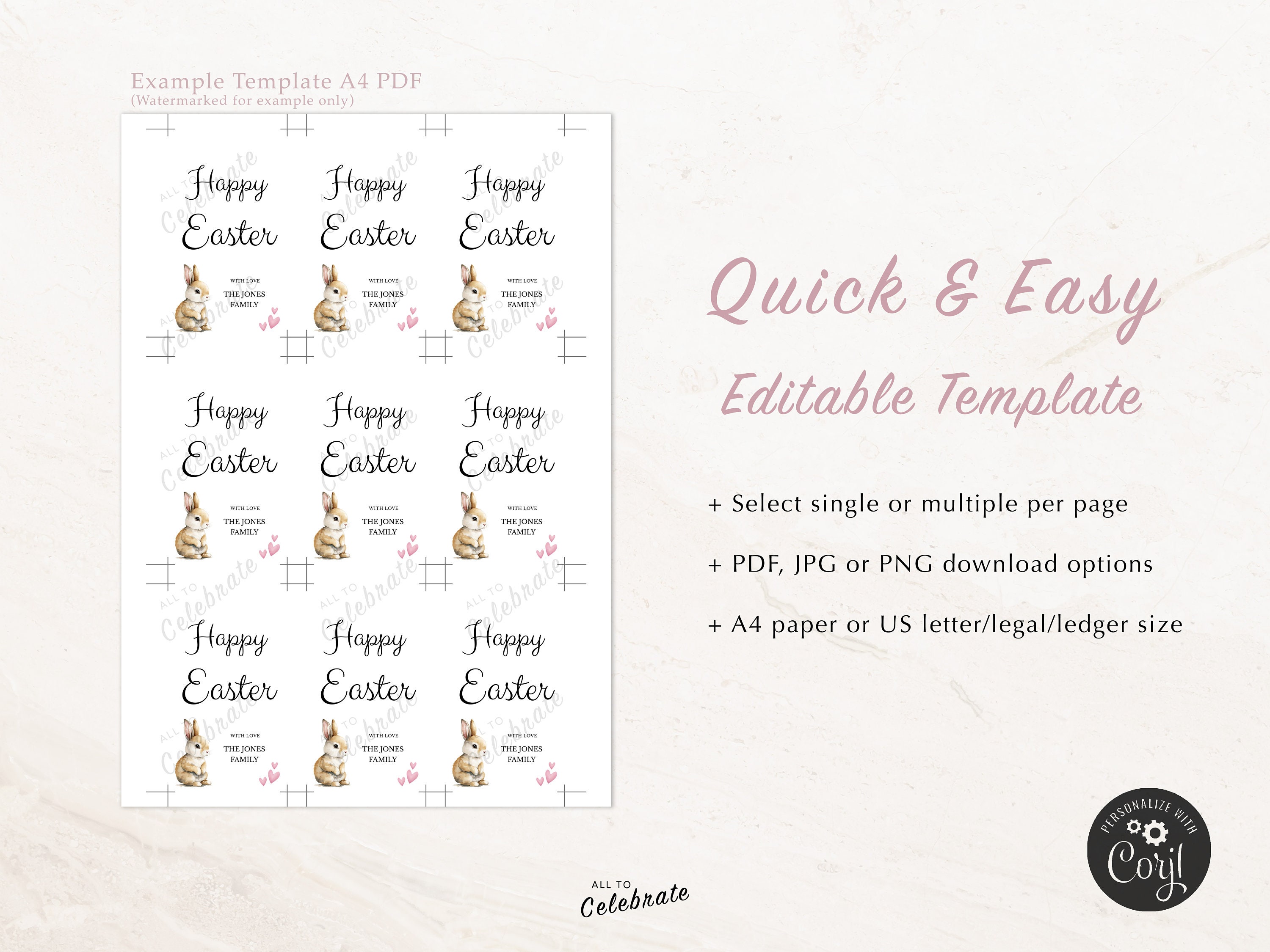 Editable Easter Round Gift Tag, Template for Personalised Easter Bunny ...