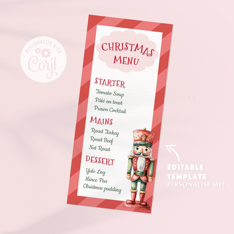 Nutcracker Christmas Menu Template: Editable Xmas Food Menu Card ...