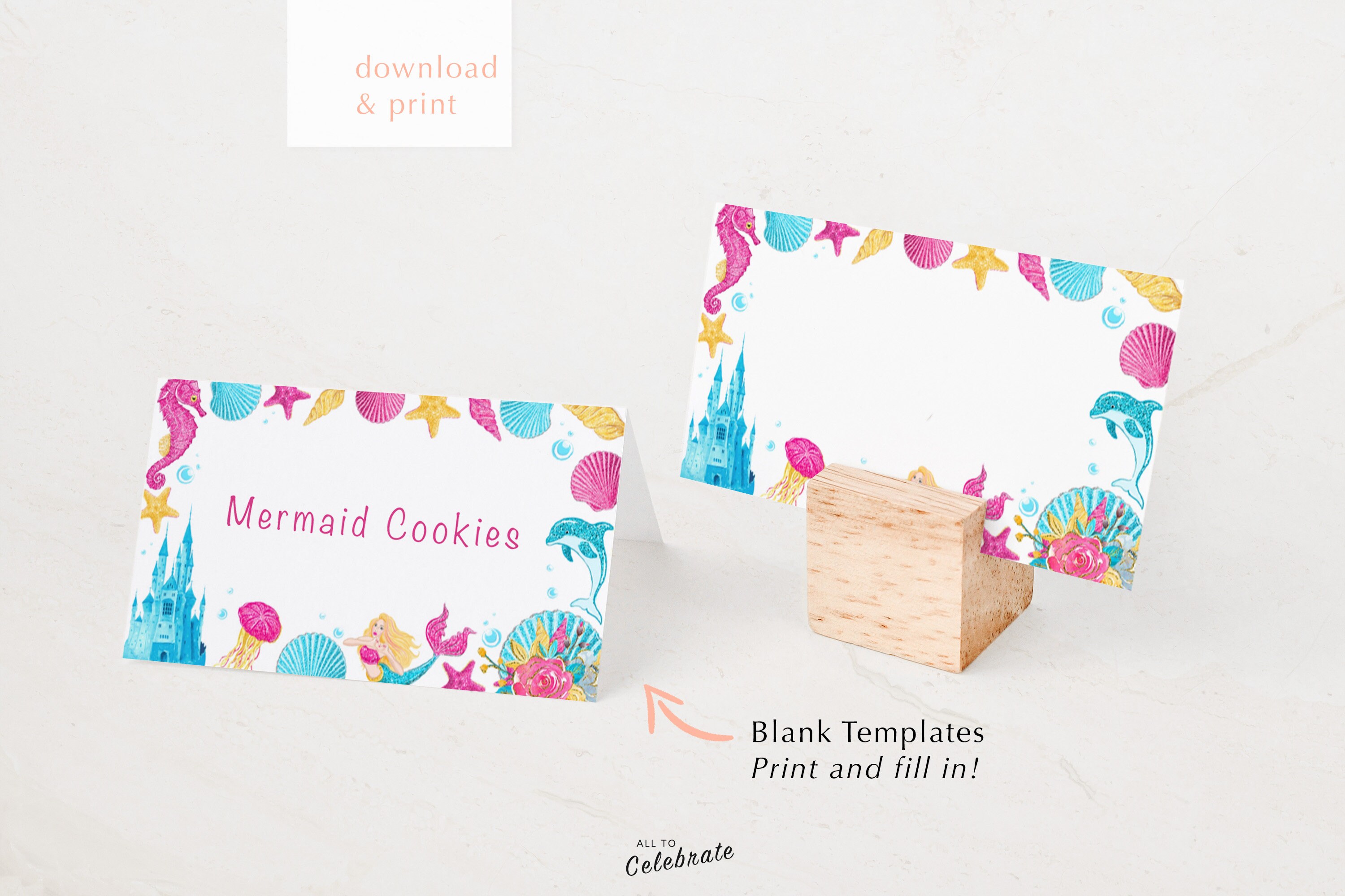 Printable Mermaid Themed Blank Party Food Labels Birthday - Etsy