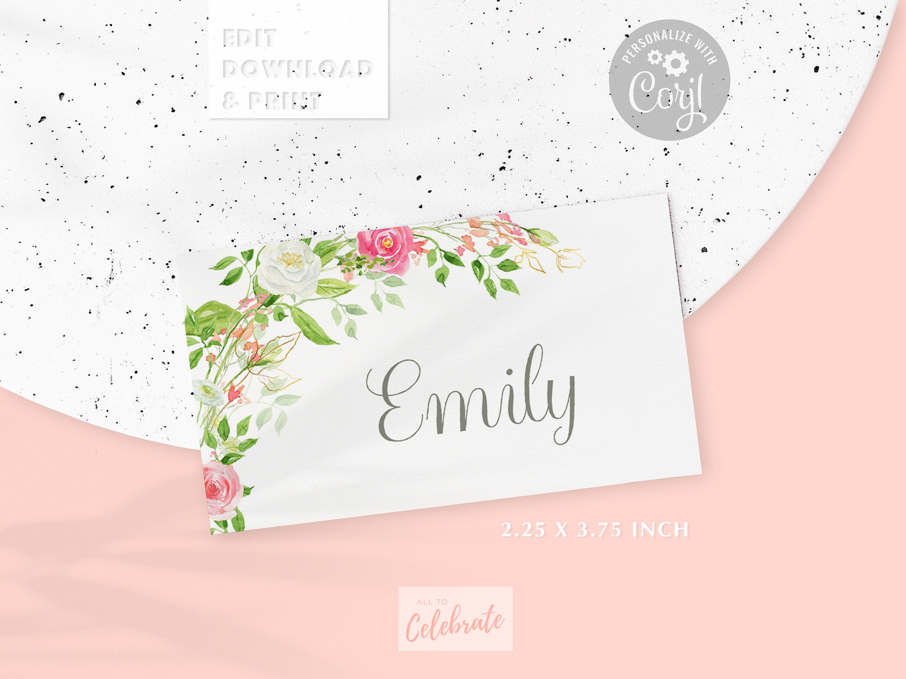 Editable Floral Themed Menu and Place Cards Floral Food Labels Template ...