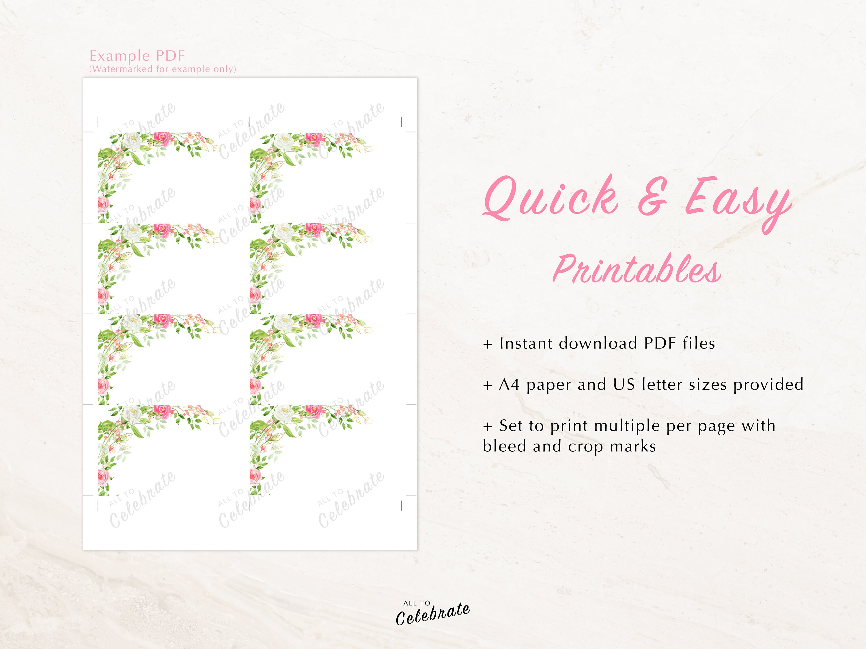 Printable Floral Themed Blank Menu and Place Cards Floral Food Labels ...