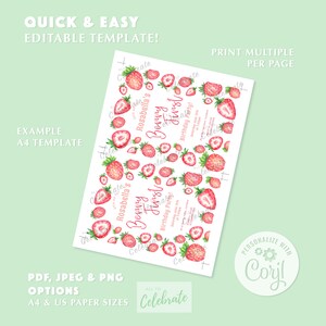 Berry First Birthday Invitation Template: Strawberry Theme (digital ...
