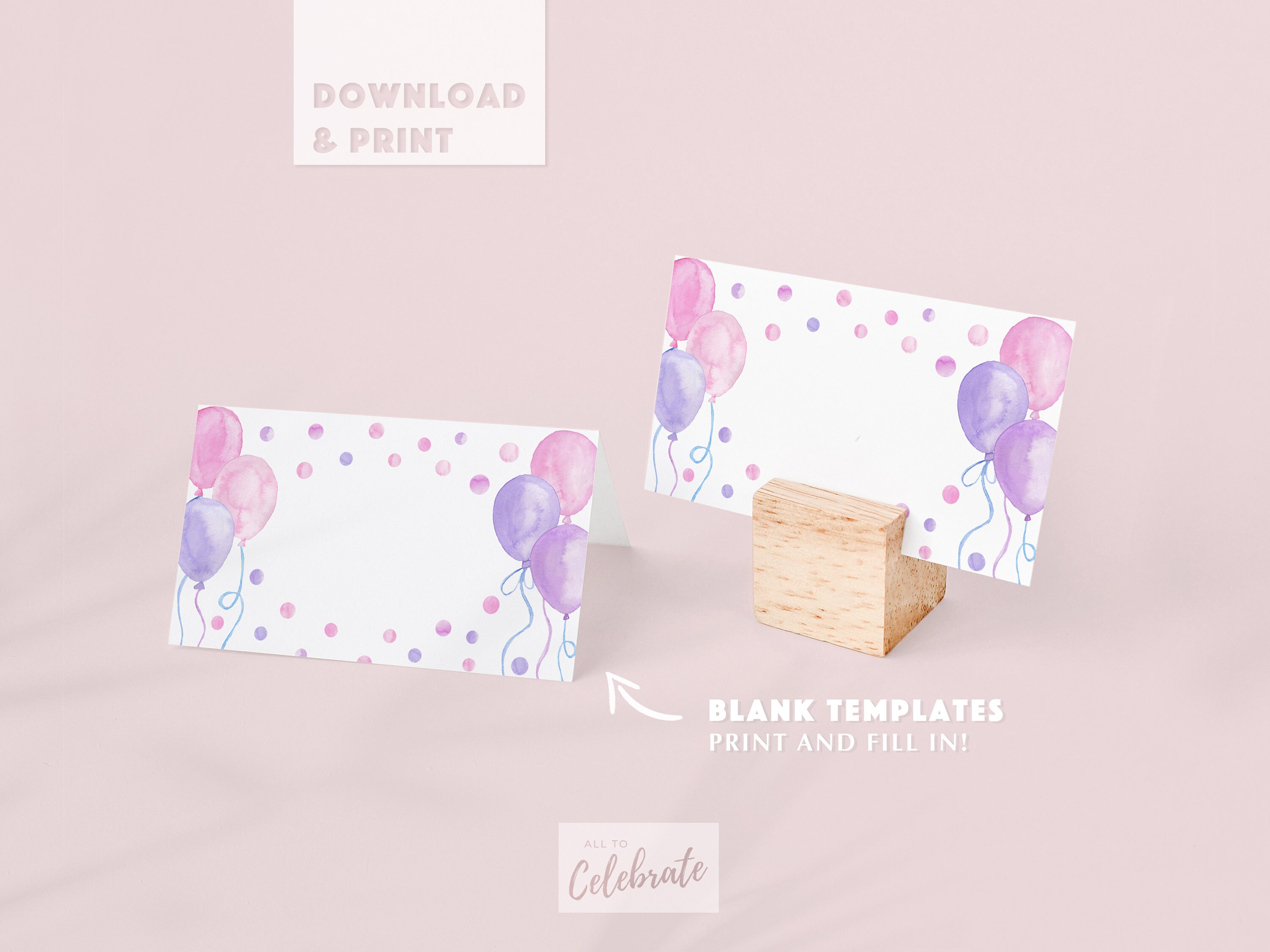 Printable Pastel Themed Place Cards, Balloon Food Buffet Labels ...