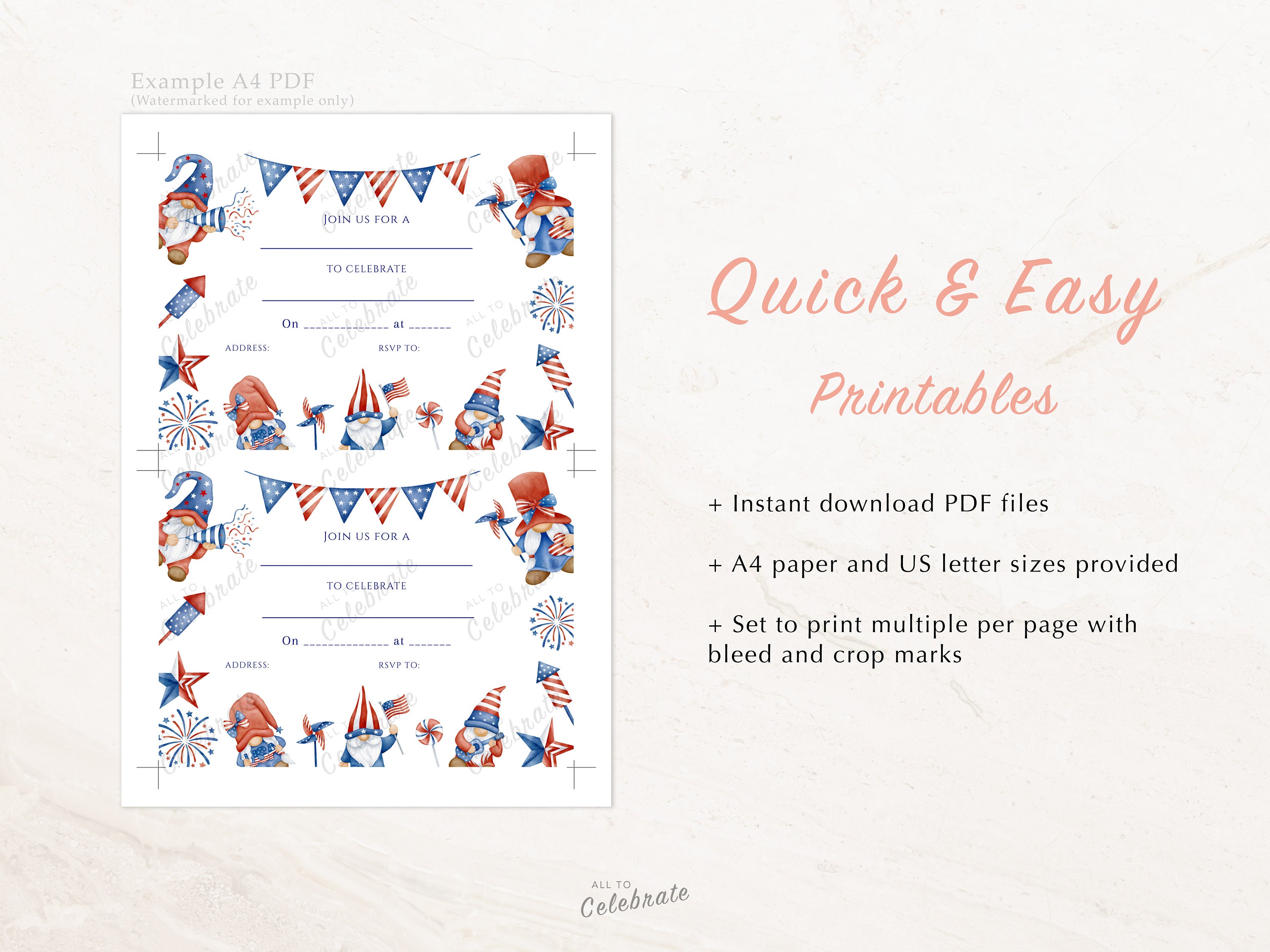 Printable USA Themed Invitation Printable Invite America - Etsy