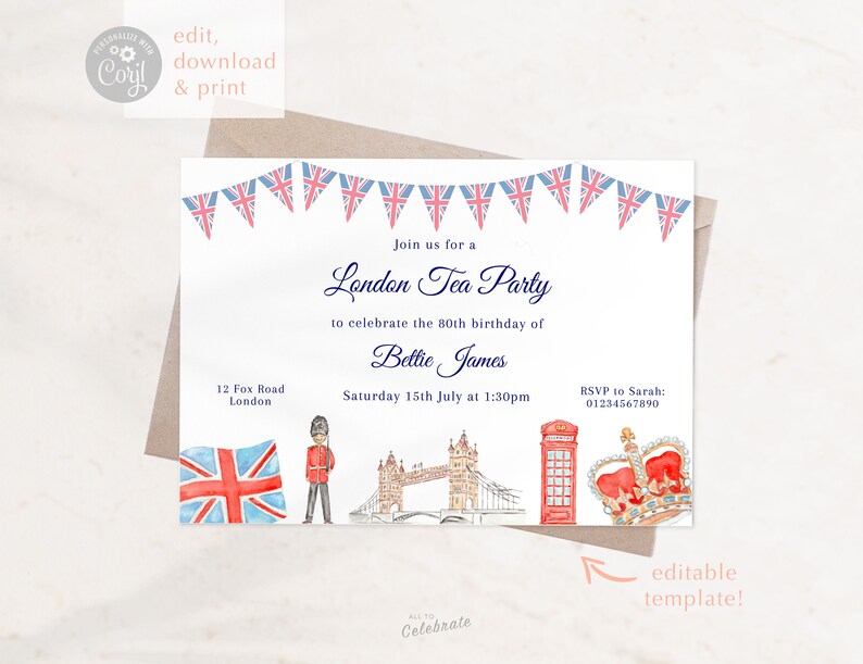 Editable London Themed Invitation Template, Printable Invitation London ...
