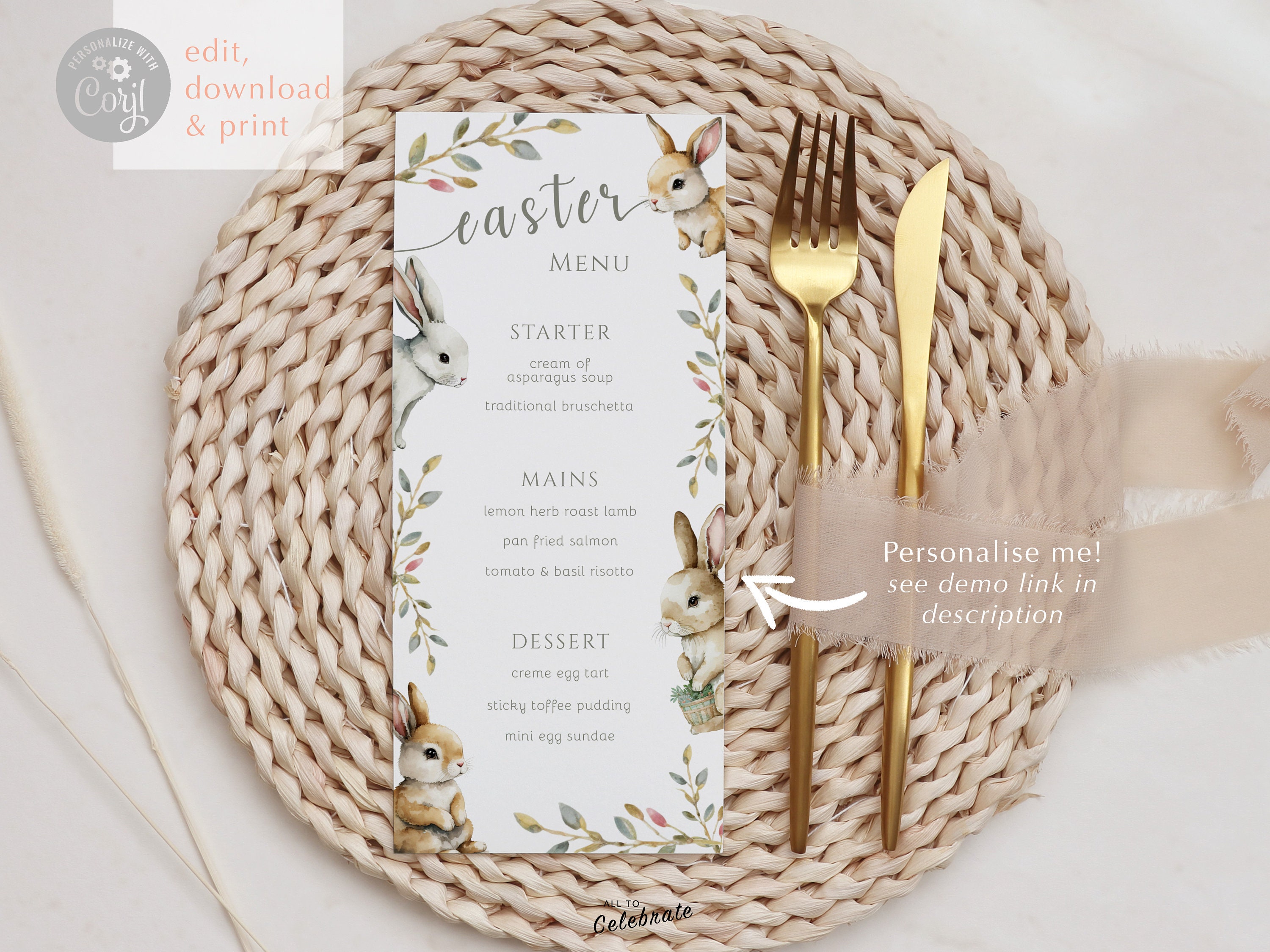 Editable Easter Bunny Themed Menu Cards Easter Food Menu - Etsy