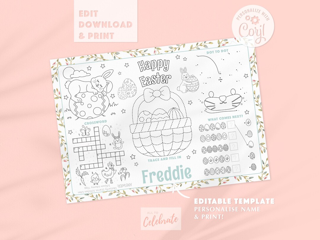 Personalised Easter Editable Activity Placemat, Kids Easter Printable ...