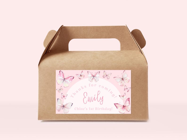 Pastel Butterfly Party Favour Label, Butterfly Gable Box Label Template ...