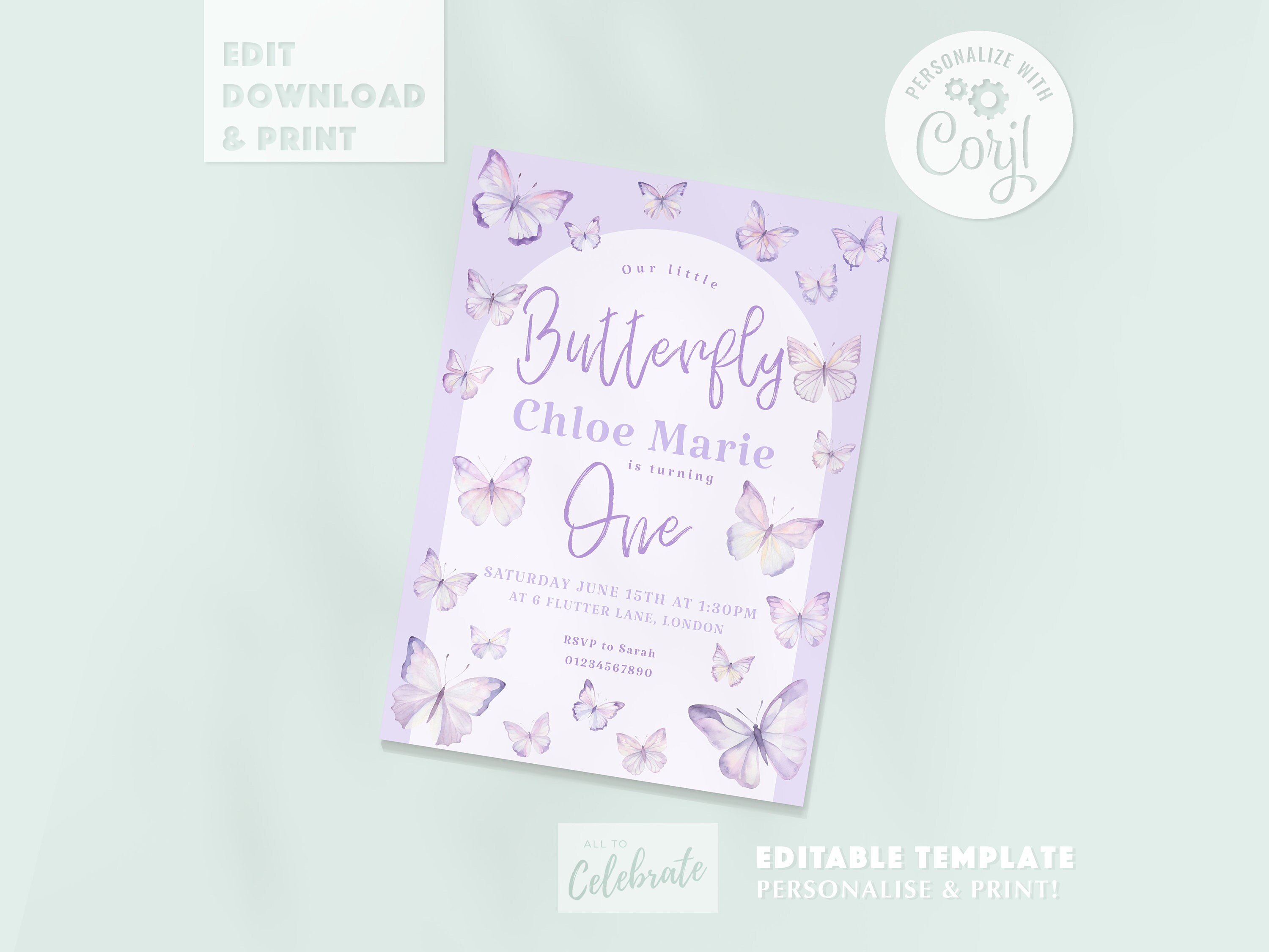 Pastel Butterfly Birthday Invitation Template: Purple Watercolor ...