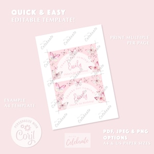 Pastel Butterfly Party Favour Label, Butterfly Gable Box Label Template ...