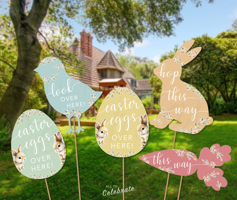 Printable Easter Egg Hunt Sign Pack: Bunny Trail Decor (digital ...