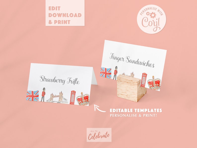 Editable London Themed Party Food Labels, Place Cards, British ...