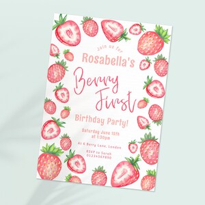Berry First Birthday Invitation Template: Strawberry Theme (digital ...