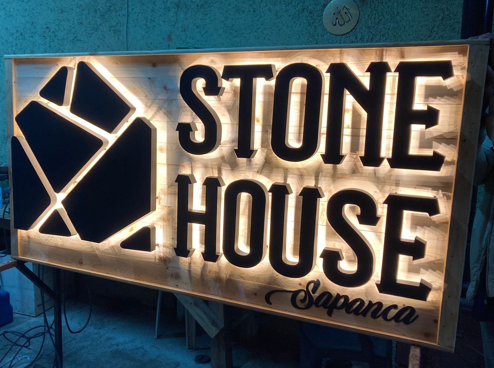 Wall Sign Illuminated Sign With Wooden Background Wood Sign - Etsy