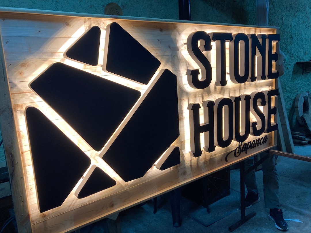 Wall Sign, Illuminated Sign With Wooden Background, Wood Sign, Backlit ...